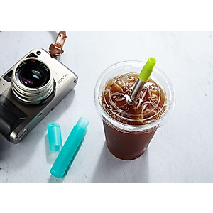 Zoku Reusable Pocket Straw, Telescopic Stainless Steel Drinking Straw with Silicone Mouthpiece, Adjustable to 9 Inches, Teal