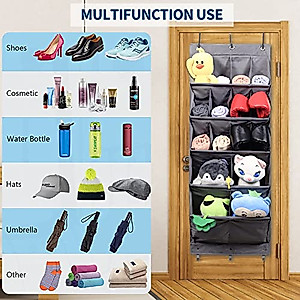 Wall-mounted shoe rack, 12 small pockets and 4 larger storage space, narrow door hanging shoe rack, door shoe rack, gray