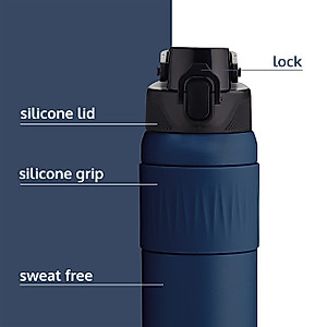 PREMIUM 24oz Double Insulated Water Bottle with Spout Lid – Stainless Steel Water Bottle – Leak Proof Metal Water Bottle – No Sweat – Reusable – Denim Blue, 23.6 oz