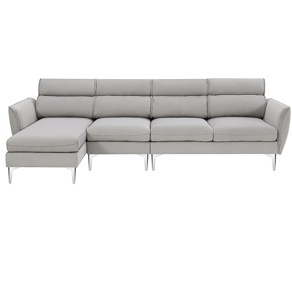 KoiHome 111" Convertible Sectional, Flannel L Shape Upholstered Living Room Couch with Left/Right Facing Handed, 5 Seats Indoor Modular Sofa Chaise for Office,Apartment, Metal Legs, Grey
