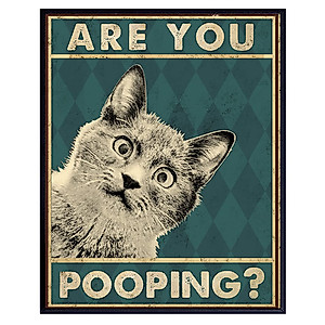 Funny Cat Bathroom Decor - Bathroom Wall Decor - Guest Bathroom Wall Art Pictures for Women, Men, Kids - Modern Bath Accessories - Cute Restroom Sign - Powder Room Decorations - Butt Napkins Poster