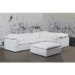 Sunset Trading Contemporary Puff Collection 5PC Performance Fabric Washable Water-Resistant Stain-Proof White Slipcovered Modular L-Shaped Sectional Sofa with Ottoman, Deep-Seat Down-Fill Couch
