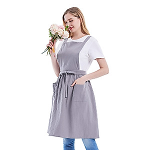 Nanxson Women Cotton Linen Apron Cross Back adjustable Work Apron Gardening Apron Chef Apron CF3046