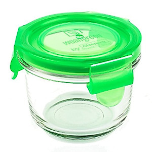 Wean Green Round Wean Bowls 6oz/165ml Baby Food Glass Containers - Pea (Set of 4)