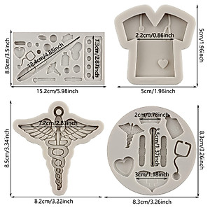 MYPRACS Medical Apparatus Tablet Silicone Mold Nurse Hat Stethoscope Pill Bottle Bandage Thermometer Medical Fondant Mold For Cake Decorating Cupcake Topper Candy Chocolate Gum Paste Clay Set Of 4