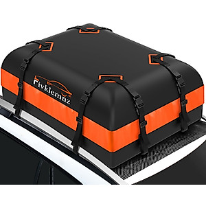FIVKLEMNZ Car Rooftop Cargo Carrier Roof Bag Waterproof for All Top of Vehicle with/Without Rack Includes Topper Anti-Slip Mat + Reinforced Straps + 6 Door Hooks + Luggage Lock