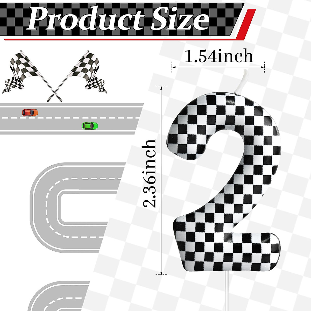 Racing Cars Themed Birthday Candle Number 2 Checkered Candle Birthday Party Decoration Cake Topper for Racing Car Party Decoration Theme Party Supplies (Number 2)