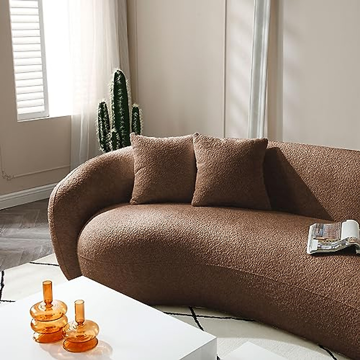 ERYE 102" 5 Seats Teddy Fleece Boucle Curved Sofa, Modern Half Moon Comfy Sectional Leisure Couch, Beautiful Freestanding Sofa&Couch for Living Room, Professionally Perfect Shape More Decorative