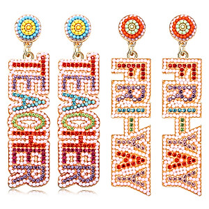 Teacher Earrings Beaded Dangle Earrings for Women Boho Apple FRI-YAY Earrings Back To School Jewelry Set Holiday Teacher Appreciation Gifts (Style A)