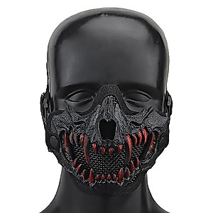 Anyoupin Airsoft Half Face Skull Mask Tactical Fangs Face Protective Mesh Mask for Halloween Paintball CS Games