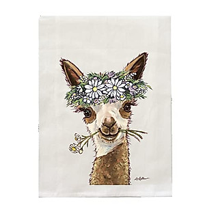 Alpaca Tea Towel - Daisy Flower Crown Alpaca Flour Sack Towel - Alpaca Kitchen Towel - Alpaca Lover Gifts - Alpaca gifts for mom - Handmade - Farmhouse Kitchen Decor