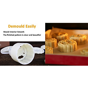 Mooncake Molds Set, Mid-Autumn Festival Hand-Pressure Moon Cake maker 6 pcs for baking, DIY Hand Press Cookie Stamps Pastry Tool(1 Mold, 6 Stamps). (50G)