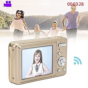 Jeanoko 48MP Digital Camera, Portable Digital Camera Continuous Shooting Self Timer Metal Automatic Light Sensitivity Speed for Senior Citizen(Gold)