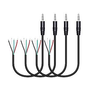 RIIEYOCA 4 Pack 3.5mm Male Plug to Bare Wire Stereo Audio Cable,1/8" TRRS 4 Pole Mono Male Plug to Open End Audio Cable,for and Audio Equipment Installed or Replace Repair