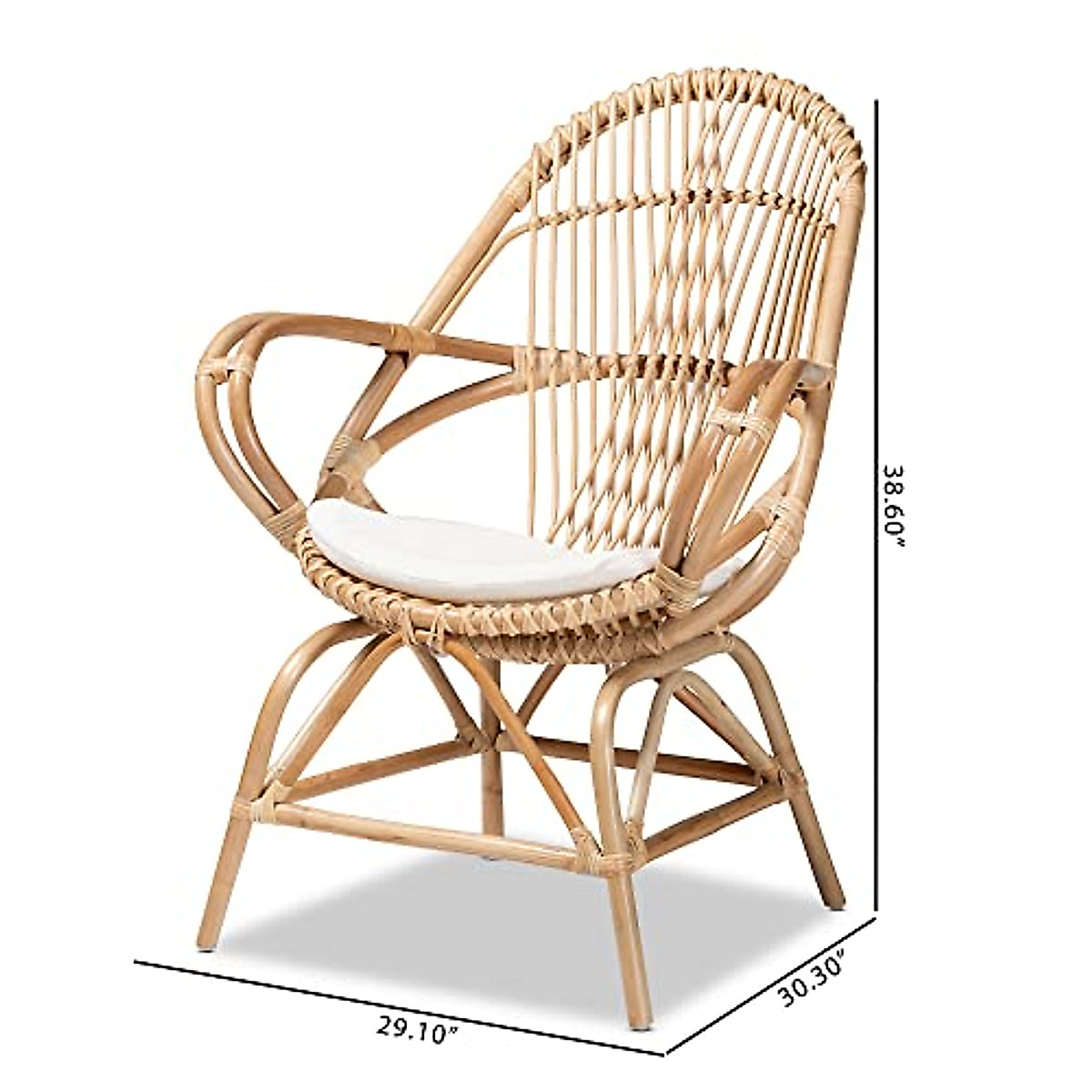 bali & pari Jayden Modern Bohemian White Fabric Upholstered and Natural Rattan Accent Chair