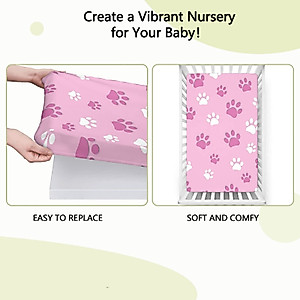 Dog Paws Themed Fitted Crib Sheet,Standard Crib Mattress Fitted Sheet Soft Toddler Mattress Sheet Fitted -Crib Mattress Sheet or Toddler Bed Sheet,52“ x28“,Baby Pink Pink and White