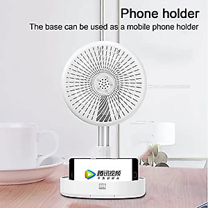 RUNZI Desk and Table Fan,5400Mah USB Powered Pedestal Fan,Foldable and Adjustable Height Air Circulator Flool Fan for Outdoor, Courtyard, Beach,Travel, Room,4 Speed Settings (White)