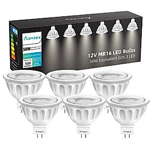 Aovpex MR16 LED Bulb 6Pack,12V 5W(50W Halogen Replacement),2700K Warm White,GU5.3 Bi-Pin Base, Non-Dimmable MR16 LED Spot Light Bulbs for Indoor Outdoor Landscape Lighting