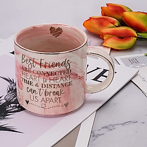 Best Friend Birthday Gifts for Women - Long Distance Friendship Gifts For BFF, Bestfriend, Besties, Christmas - Best Friends are Connected Heart to Heart - Cute Pink Marble Mug, 11.5oz Coffee Cup