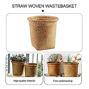 Toyvian 1Pc Straw Woven Storage Basket, Round Rattan Waste Basket Decorative Round Trash can for Bedroom Desktop Coffee (28cm)
