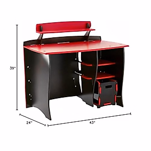 Legaré Furniture Children's Desk with Shelves and File Cart Set for Kids, Red and Black