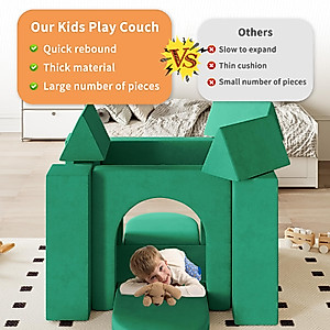 wanan Modular Kids Play Couch, 13PCS Modular Couch Kids for 4 Kids, Kids Couch for Playroom, Modular Kids Couch for Boys and Girls, Kids Play Couch for Kids (Green)