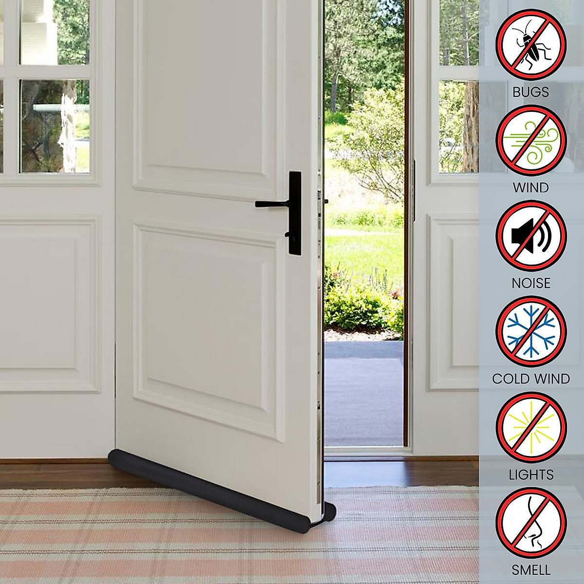 Kepfire Adjustable Under Door Draft Blocker 37 Inch for Double Doors - Noise Reducing & Dust Resistant Insulation Strip, Black