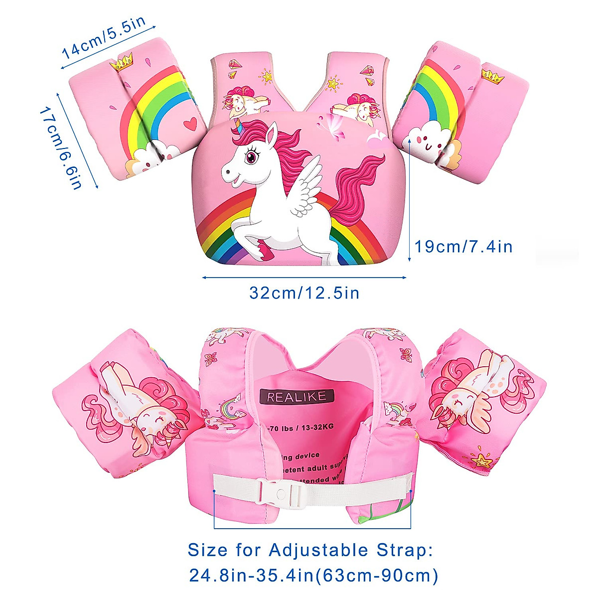 REALIKE Kids Swim Vest for Toddler Floaties Swimming Aids with Shoulder Harness Arm Wings for Children/Infant/Baby,Sea Beach/Pool/Lake, Suitable for 28-70lbs Boys/Girls