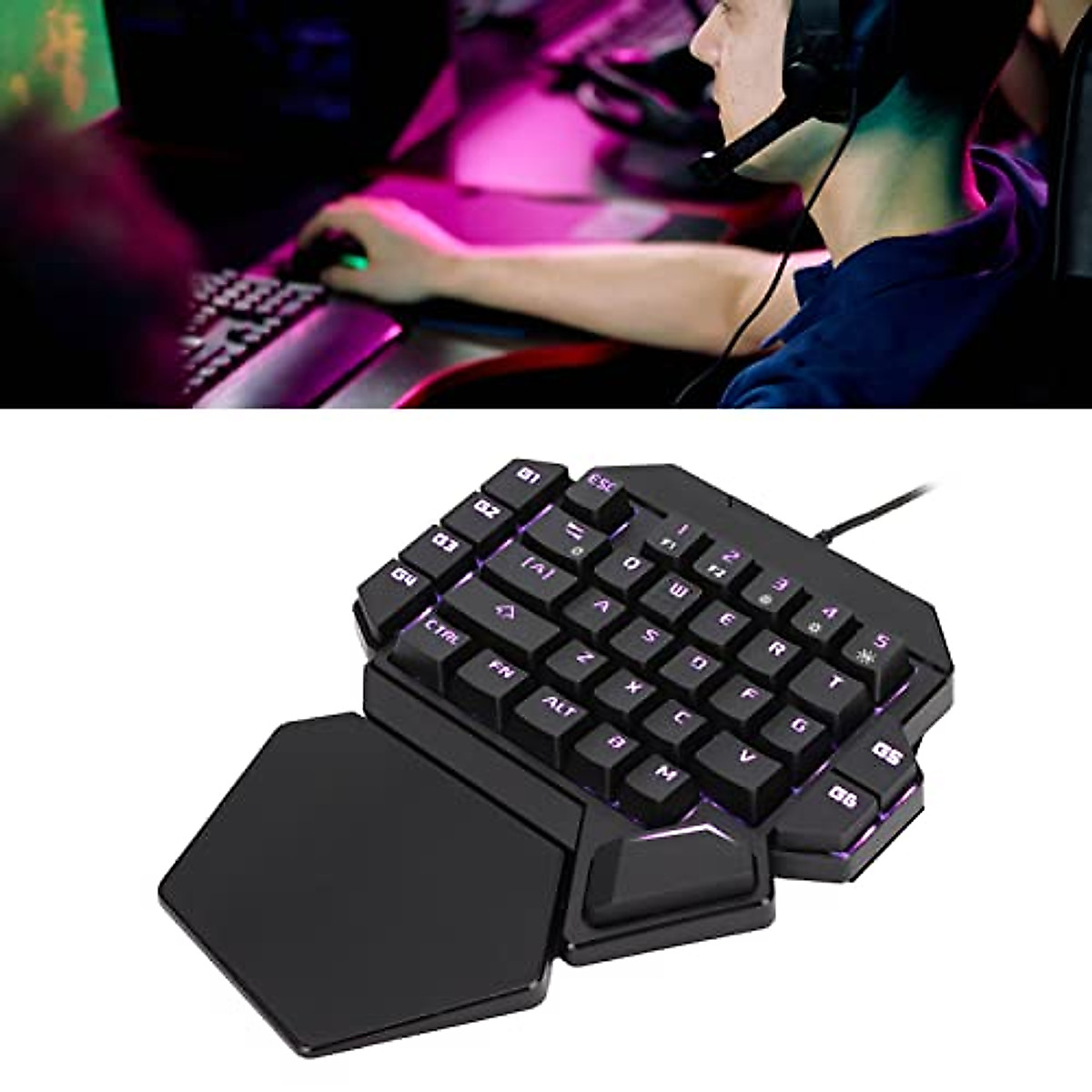 LISND One Handed Keyboard, RGB Backlit Accurate Control One Handed Gaming Keyboard for Home for Dorm for Game