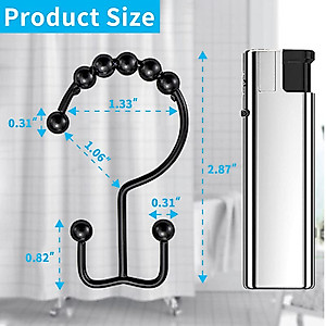 HAOBAOBEI Shower Curtain Rings Hooks, 12 Pack Bathroom Double Curtain Hooks for Christmas Shower Curtain Liner, Metal Rust-Resistant Roller Ball Sliding Hooks for Bathroom Shower Curtains Rods (Black)