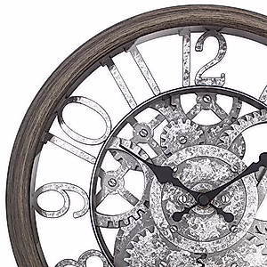 PresenTime & Co 12" Farmhouse Gear Clock, Silent no Ticking, Indoor/Outdoor Clock, Weatherproof, Grey Oak and Galvanized Finish. Wall Décor/Outdoor Décor for Living Room, Kitchen, Garden, and Patio.