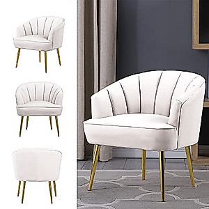 Morden Fort Velvet Barrel Club Chair Accent Armchair with Golden Legs for Living Room Bedroom Home Office Conner, White