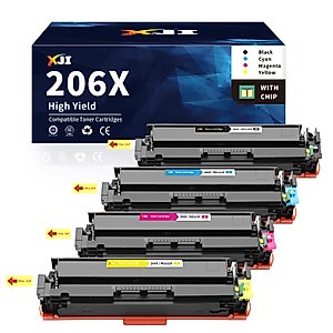 XJI 206X(with Chip) High Yield Toner Cartridges 4 Pack Replacement for HP 206 X A W2110X W2111X W2112X W2113X 206A