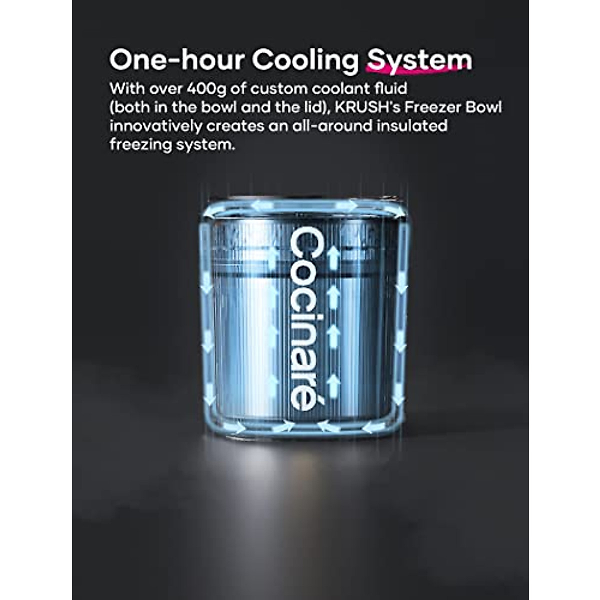 Cocinare KRUSH Ice Cream Maker Freezer Bowl, Stay Cold and Fresh for up to ONE hour, 304 Stainless Steel and BPA Free, Blue