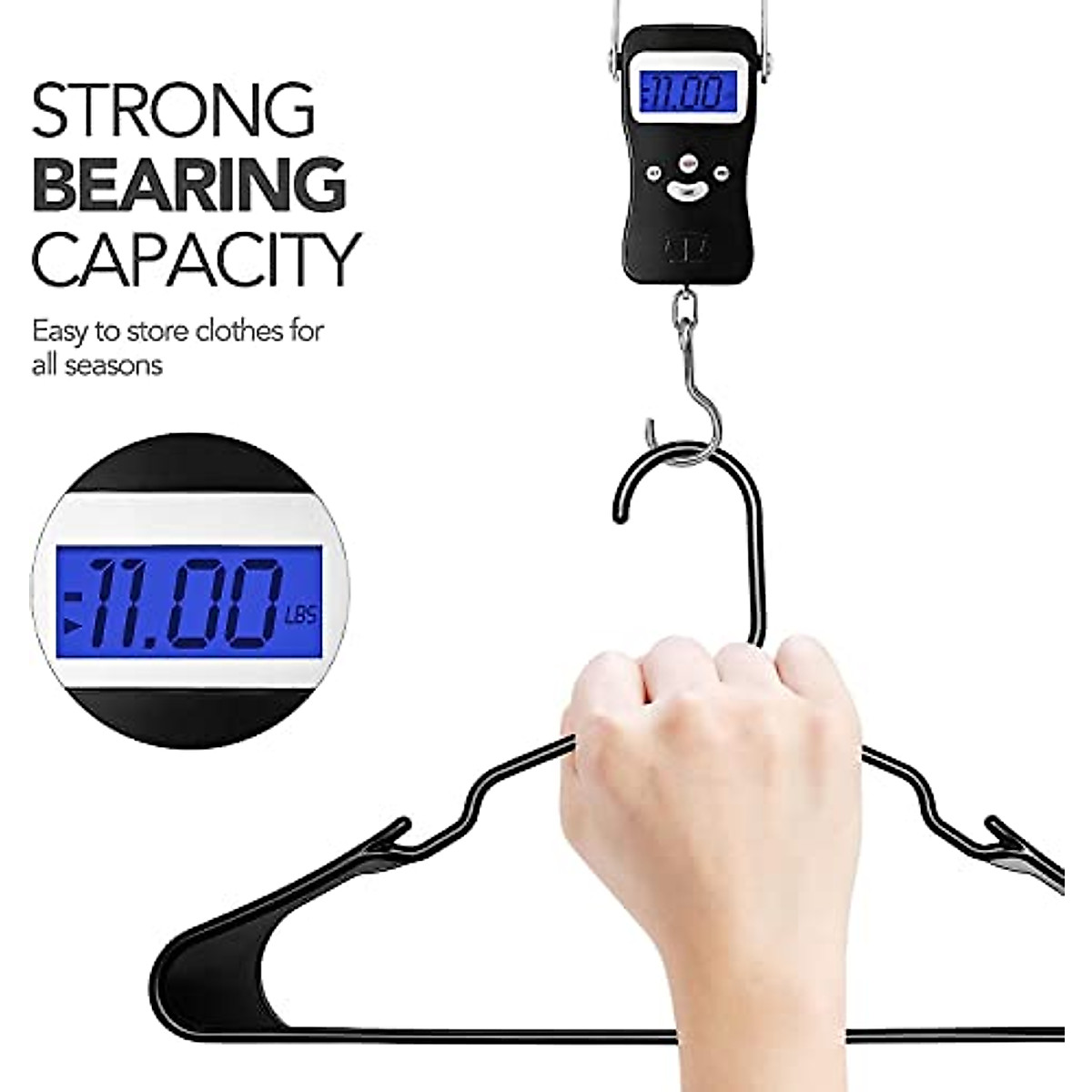 HOUSE DAY Black Plastic Hangers 50 Pack, Plastic Clothes Hangers Space Saving, Sturdy Clothing Notched Hangers, Heavy Duty Coat Hangers for Closet, Laundry Hangers for Adult Coat, Suit, Shirt, Dress