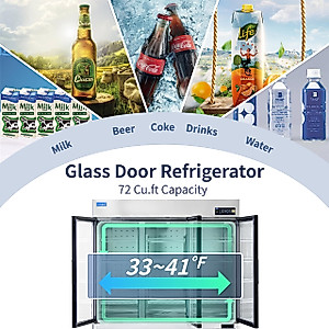 ICECASA 82" W Commercial Display Refrigerator 3 Glass Door Merchandiser Reach-in 72 Cu.ft Stainless Steel Display Refrigerator Fan Cooling for Restuarant, Bar, Shop, etc