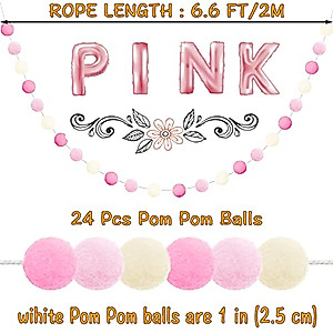 Jishi 3-Pack Pom Pom Garland Pink Felt Ball Ornament Garland Christmas Decorations, Cute Pompom Strings for Christmas Tree Decor, Xmas Holiday Party, Birthday Banner - 6.6 Feet Long, 24 Balls 25mm