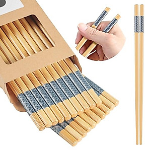 LOROTOCO 10Pairs Bamboo Chopsticks Reusable | Dishwasher Safe | Non slip | Chinese -（9.45in）