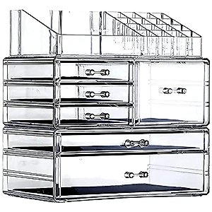 Cq acrylic Clear Makeup Storage Organizer Drawers Skin Care X Large Cosmetic Display Cases Stackable Storage Box With 6 Drawers For Dresser,Set of 3
