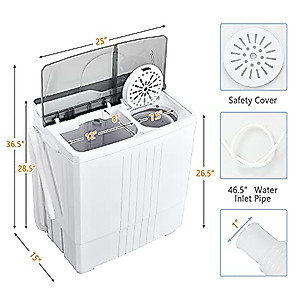 Giantex Portable Washing Machine, Twin Tub Washer and Dryer Combo, 21Lbs (14.4Lbs Washing and 6.6Lbs Spinning), Compact Mini Laundry Washer for Apartment and Home, Semi-Automatic Built-in Drain Pump