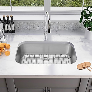 Stainless Steel Sink Grid and Protectors for Bottom of Kitchen Sink, 26" X 14 1/16" with Rear Drain for Single Sink Bowl