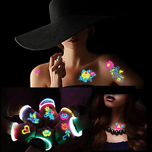 HOWAF 9 Large Sheets Neon Glow in The Dark Temporary Tattoos,100+ Assorted Designs Glow UV Neon Body Face Flowers Butterfly Flash Fake Waterproof Tattoo Stickers for Women Men Girls Body Art