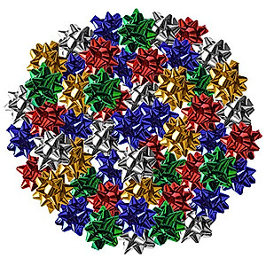 JOYIN Christmas Ribbons Set 4 Rolls of Curling Ribbons with 30 Pcs Bows for Hair Ribbon, Gift Wrapping Ribbon, DIY Ribbon for Crafts