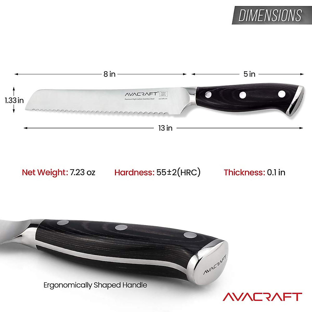 AVACRAFT Bread Knife, High Carbon German 1.4116 Stainless Steel Serrated Knife, Cake Knife, Cake Slicer, Ergonomic Wood Handle, Razor Sharp, 8 inch with Custom Storage Cover