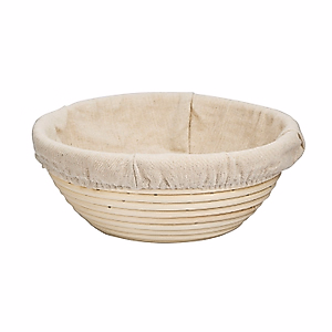 eoocvt 7 inch Round Banneton Brotform Bread Dough Proofing Rising Rattan Handmade Basket with Linen Liner Cloth - 18 x 9cm