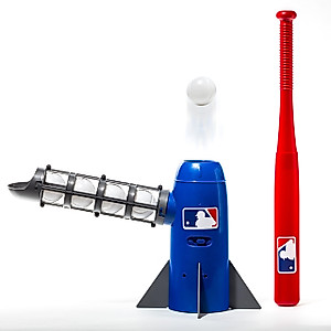 Franklin Sports MLB Kids Pitching Machine - POP ROCKET Kids Baseball Trainer - Includes 5 Plastic Baseballs & Baseball Bat, Multicolor Medium