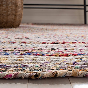 SAFAVIEH Cape Cod Collection Area Rug - 3' x 5' Oval, Beige & Multi, Handmade Boho Braided Jute & Cotton, Ideal for High Traffic Areas in Living Room, Bedroom (CAP202B)