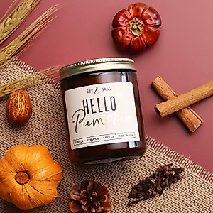 Pumpkin Candle, Fall Candles - 'Hello Pumpkin' Soy Pumpkin Spice Candle I Infused with Essential Oils I Fall Candle Decor, Fall Scented Candle I 9oz Reusable Jar I 50 Hour Burn I Made in USA