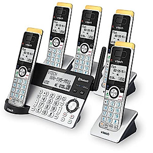 VTech Super Long Range 5 Handset DECT 6.0 Cordless Phone for Home with Answering Machine, 2300 ft Range, Call Blocking, Bluetooth, Headset Jack, Power Backup, Intercom, Expandable to 12 HS