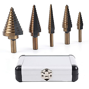 Yesland 5pcs Hss Cobalt, Multiple Hole 50 Sizes High Speed Metal Step Drill Bit Set with Aluminum Case